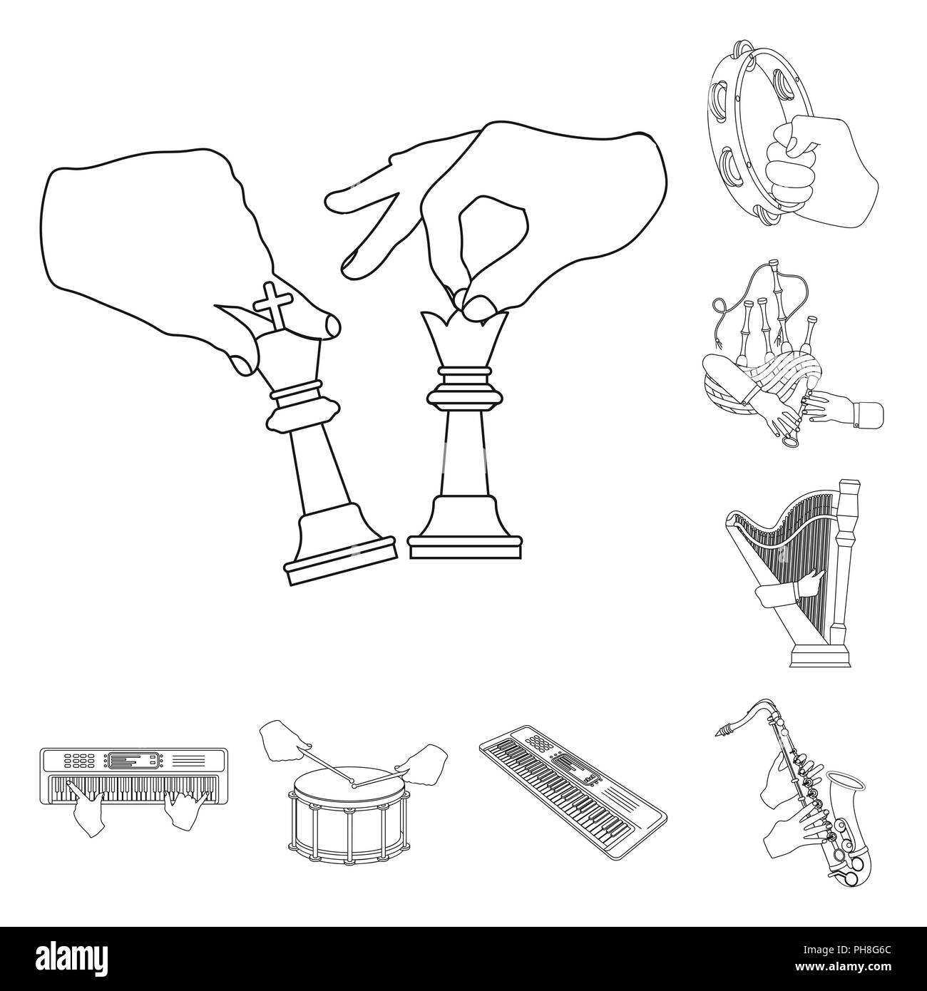 Manipulation by hands outline icons in set collection for design. Hand ...