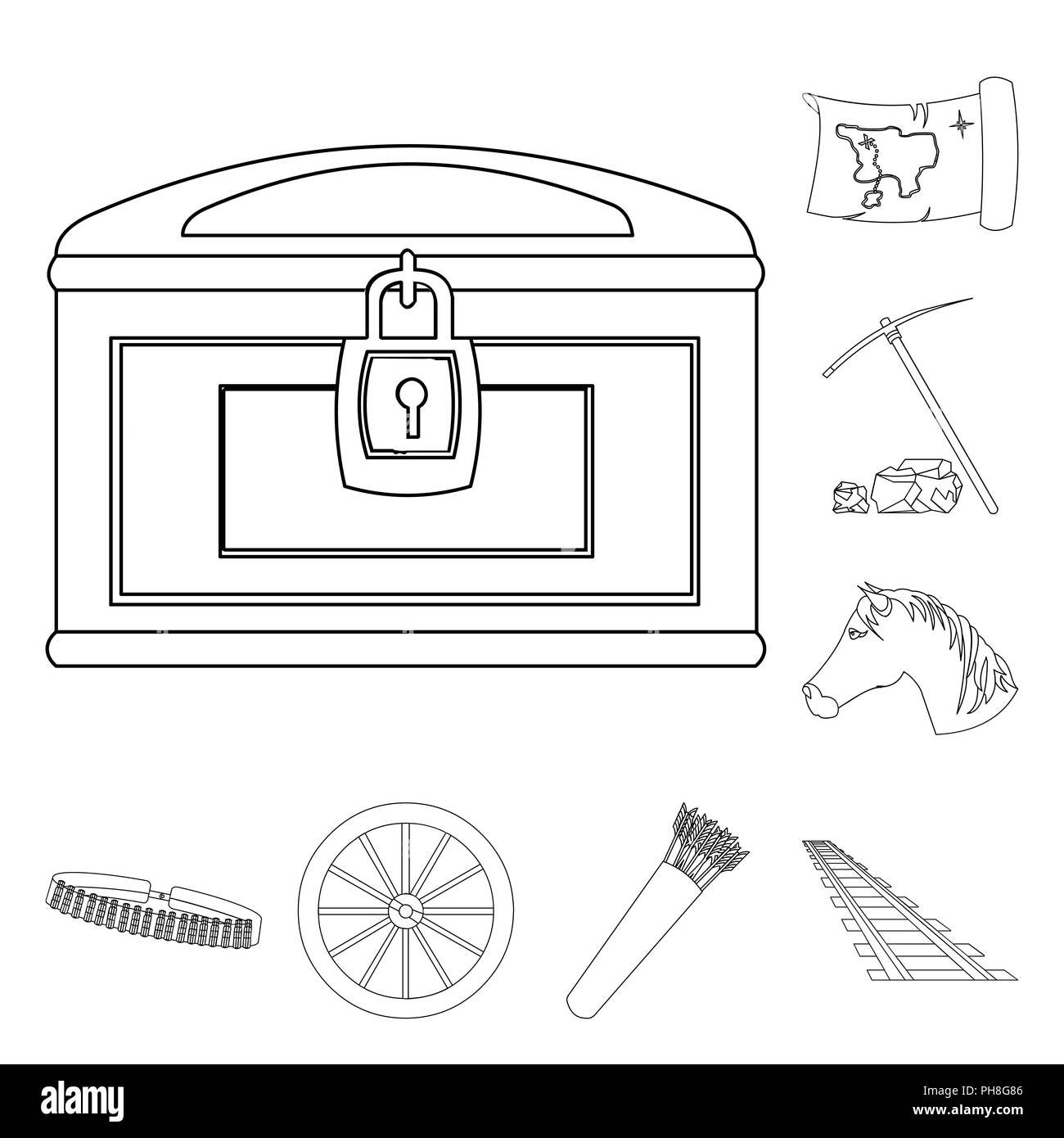 Attributes of the wild west outline icons in set collection for design ...
