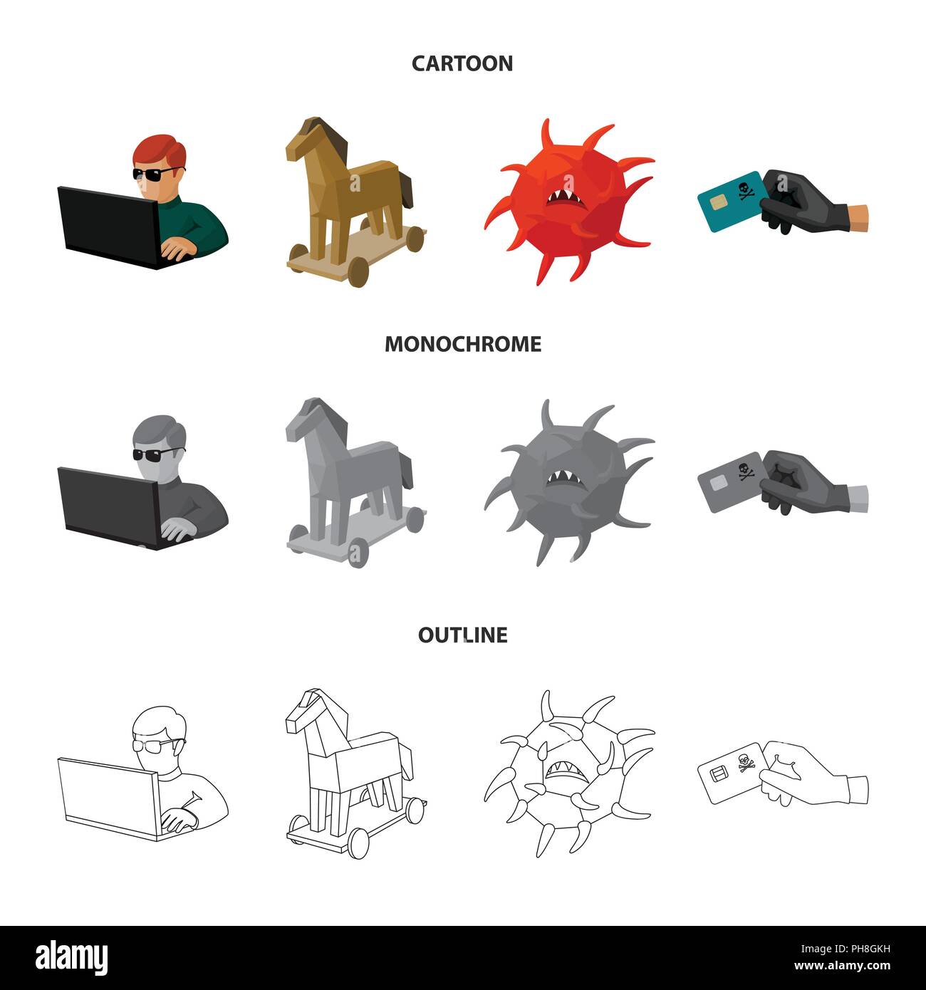 Hacker Hacking System Internet Hackers And Hacking Set Collection Icons In Cartoon Outline