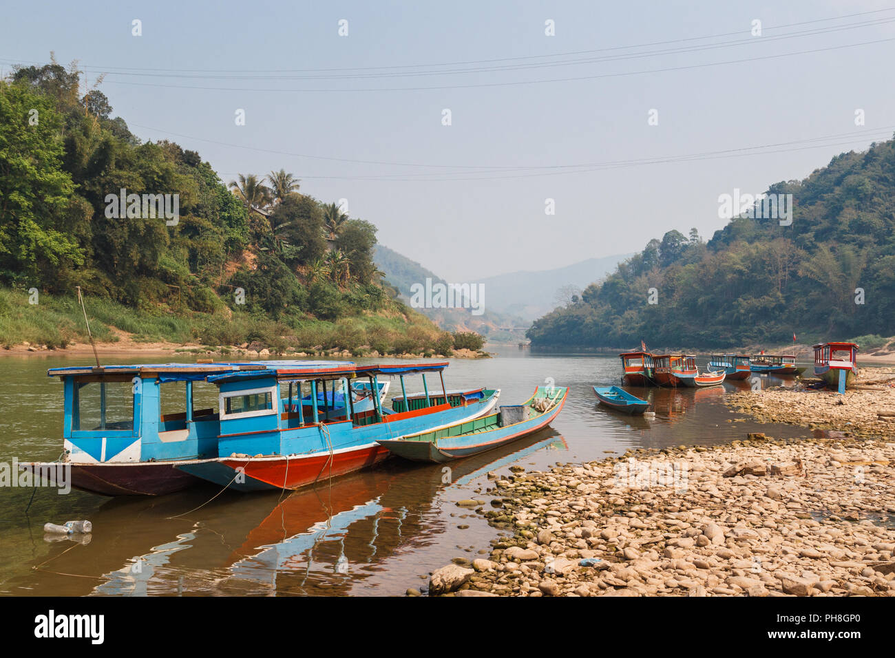 Boats at the Nam Ou in Muang Khua, Laos Stock Photo - Alamy