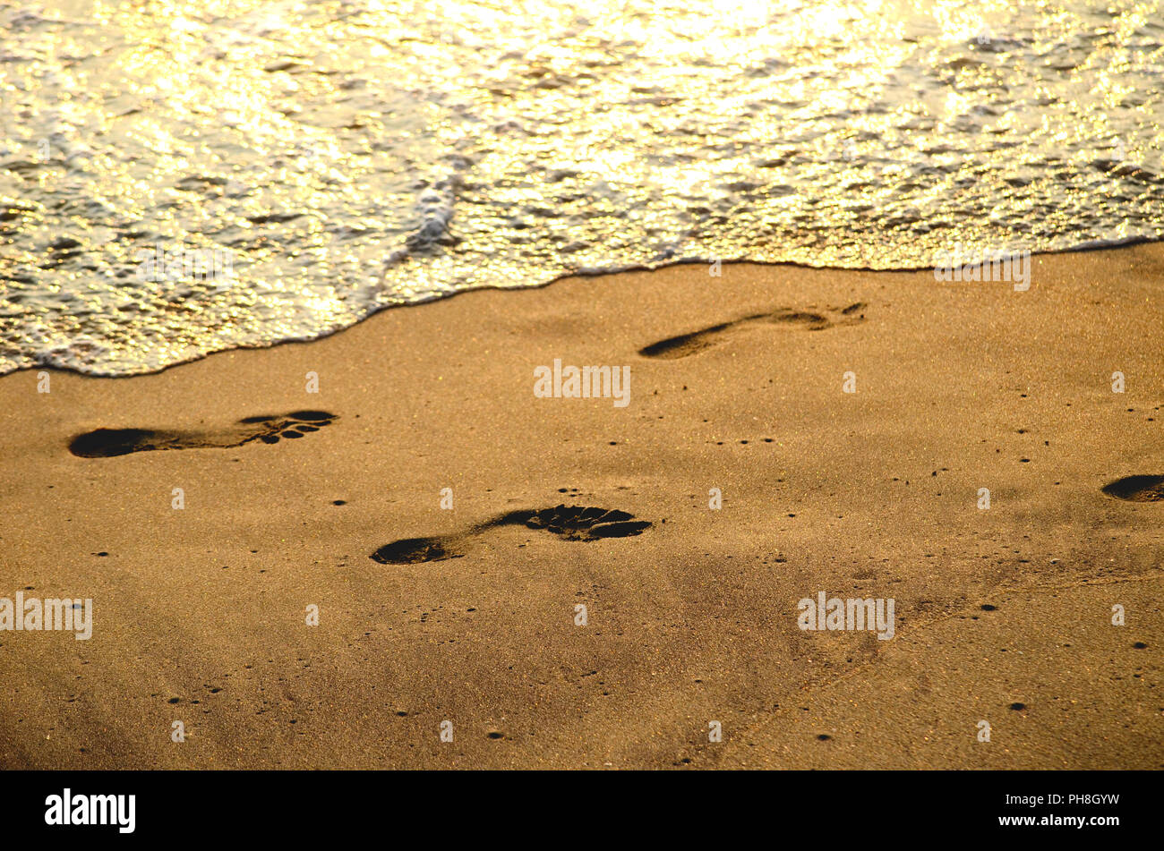 Footprints in sand at the sea Stock Photo - Alamy