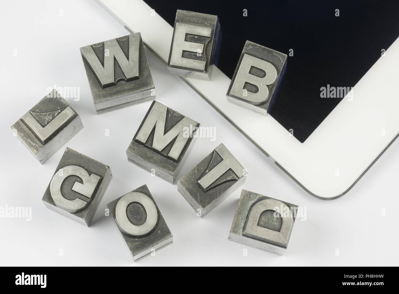 Tablet with old lead ink printing type letters Stock Photo - Alamy