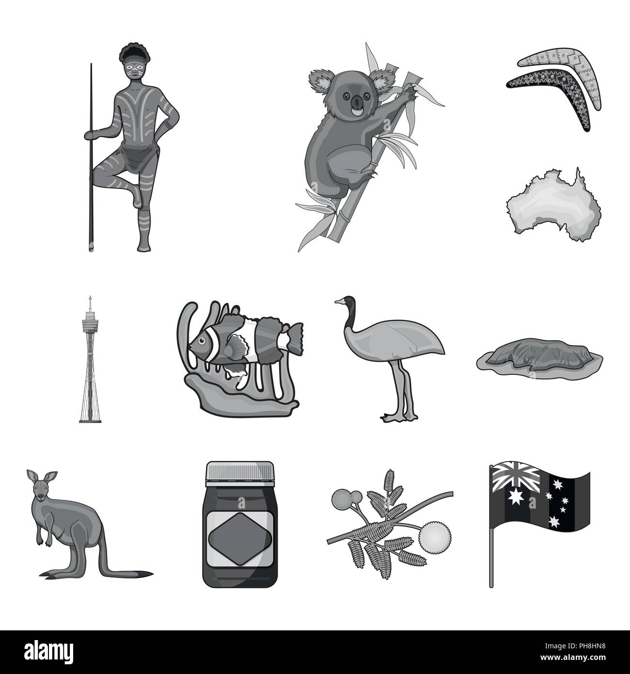 Country Australia monochrome icons in set collection for design.Travel ...