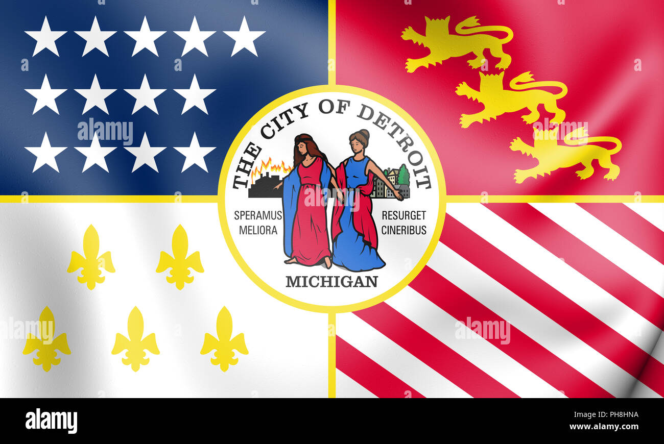 3D Flag of Detroit (Michigan), USA. 3D Illustration Stock Photo - Alamy