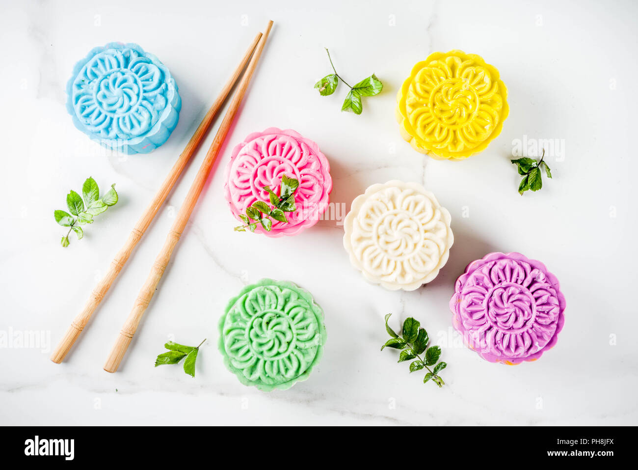 Traditional Chinese Mid-Autumn Festival food, colorful rice cakes ...