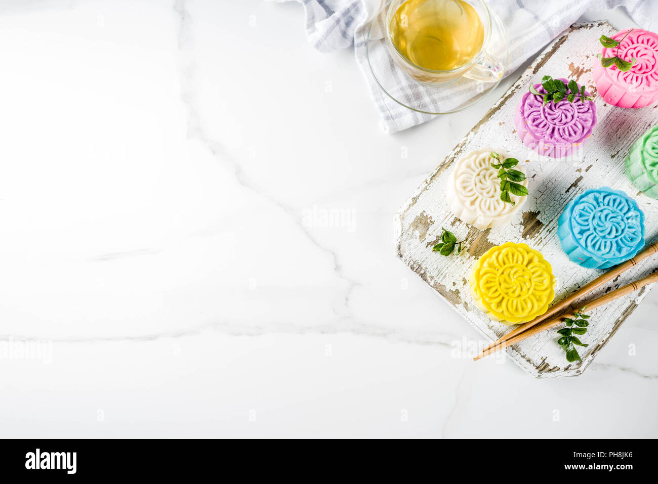 Traditional Chinese Mid-Autumn Festival food, colorful rice cakes ...
