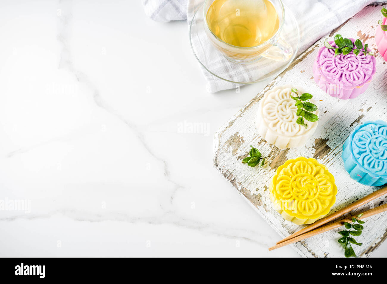 Traditional Chinese Mid-Autumn Festival food, colorful rice cakes ...
