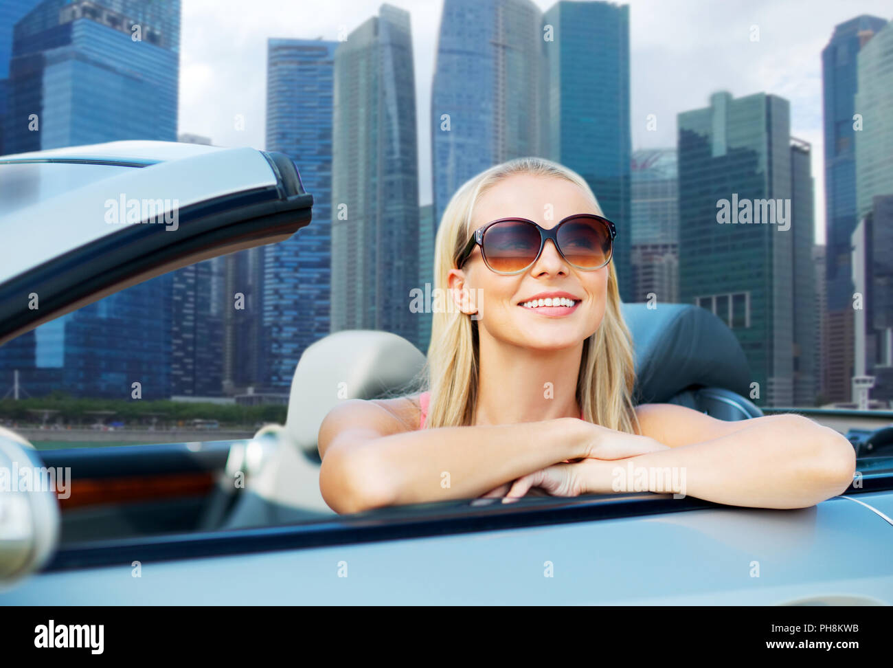 woman in convertible car over singapore city Stock Photo - Alamy