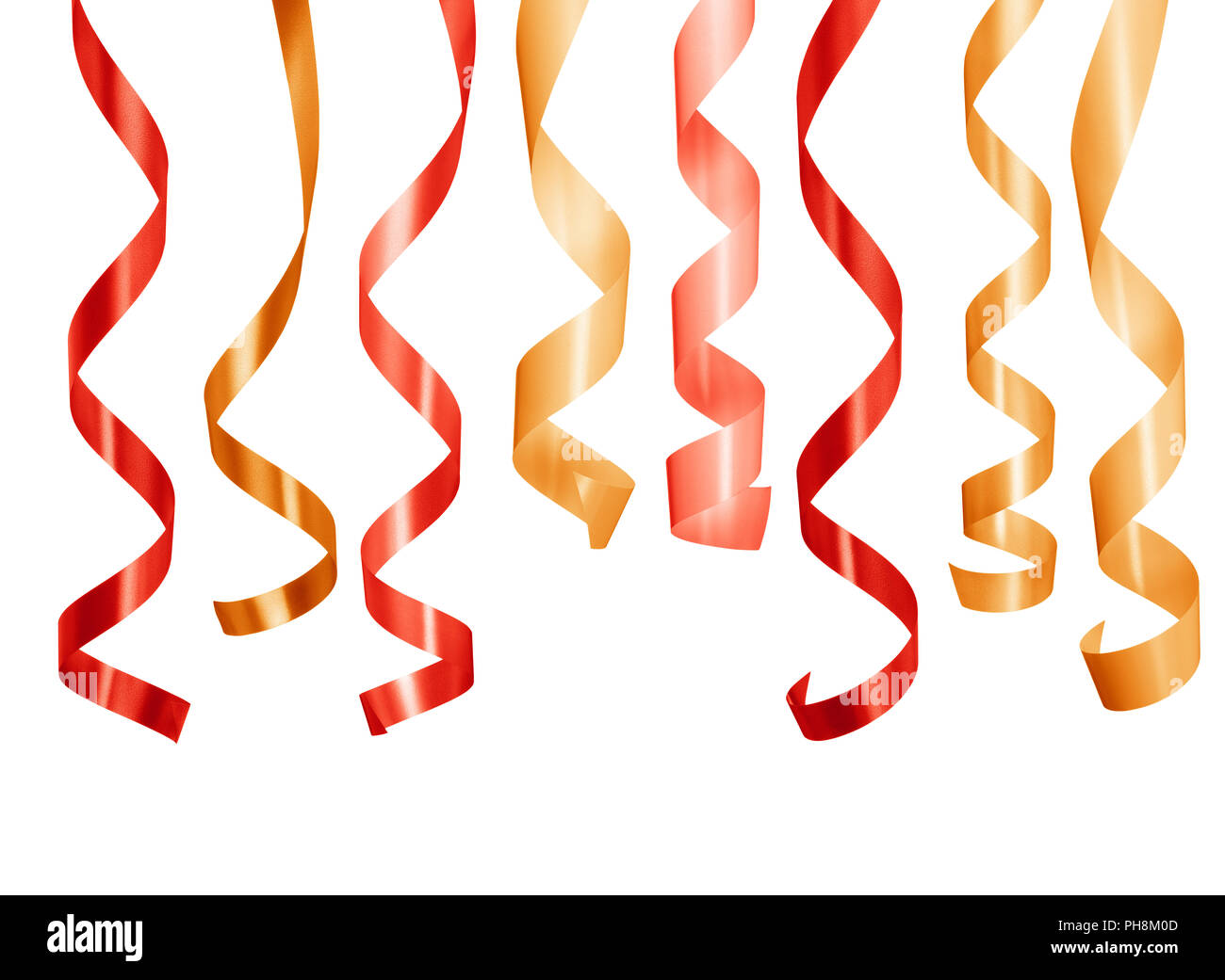 Colourful ribbons set hanging against white background. Clipping path ...