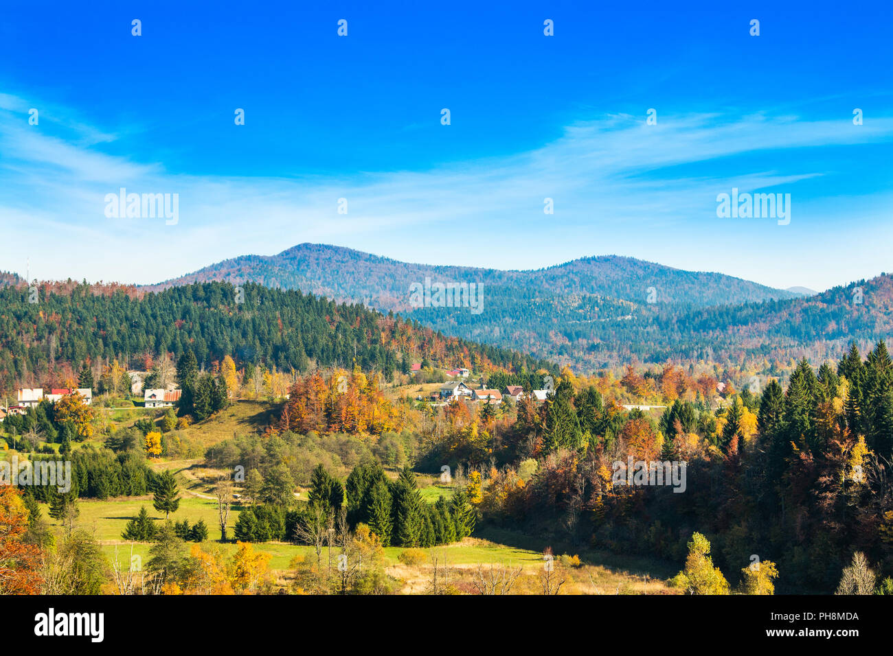 Beautiful countryside landscape of town of Lokve in Gorski kotar ...