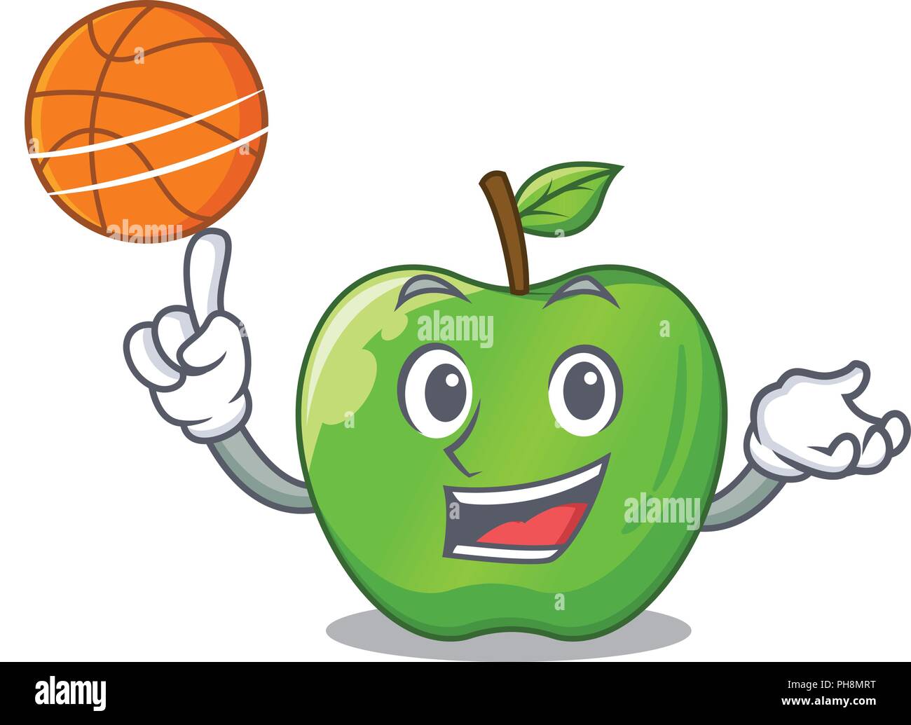 With basketball cartoon of big shiny green apple vector illustration ...