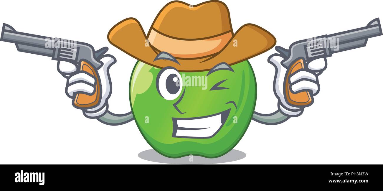 Cowboy cartoon of big shiny green apple vector illustration Stock ...