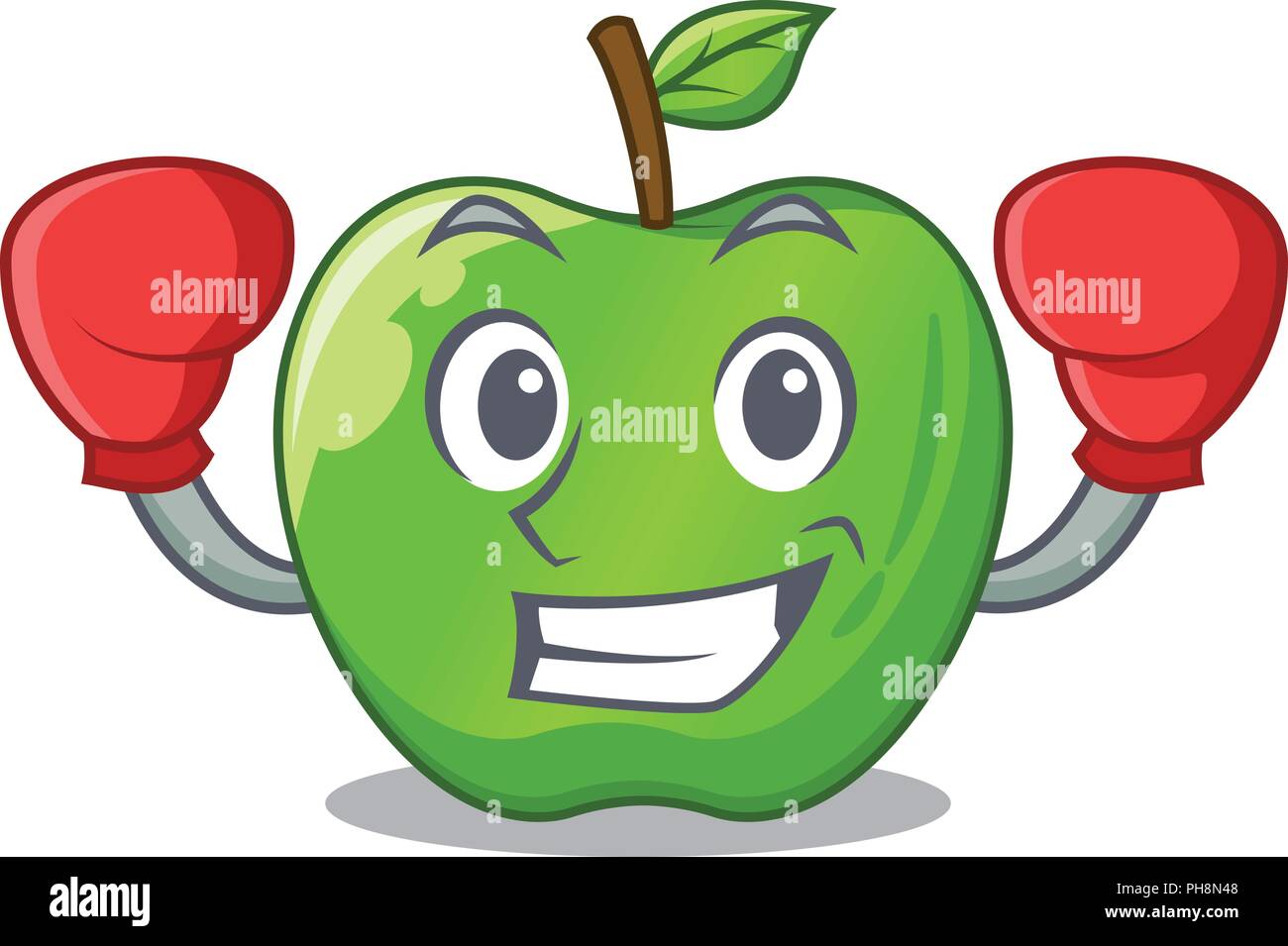 Boxing cartoon of big shiny green apple vector illustration Stock ...