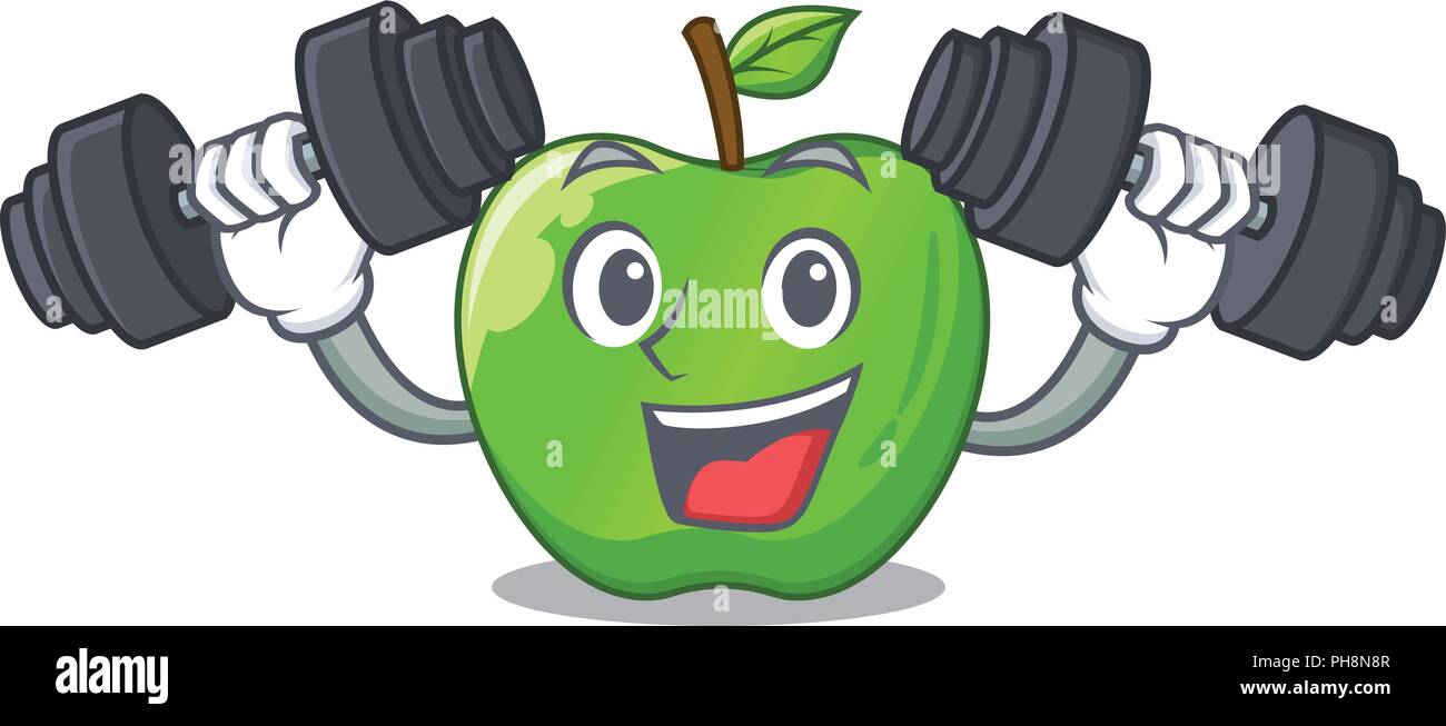 Fitness cartoon of big shiny green apple vector illustration Stock ...