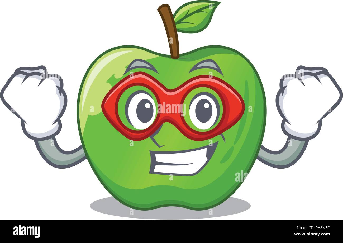 Super hero character ripe green apple with leaf vector illustration ...