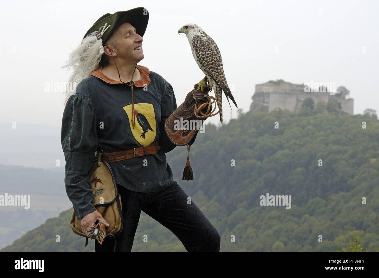 Falkner mit Gerfalke, Falconer with Gyr Falcon Stock Photo - Alamy