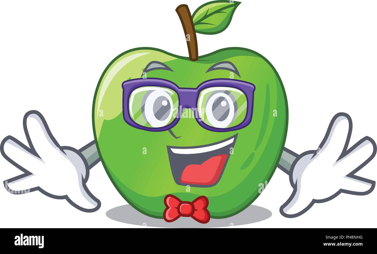 Geek character ripe green apple with leaf vector illustration Stock ...