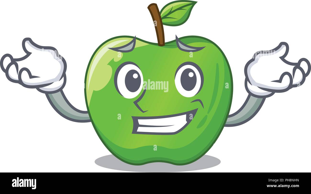 Grinning character ripe green apple with leaf vector illustration Stock ...