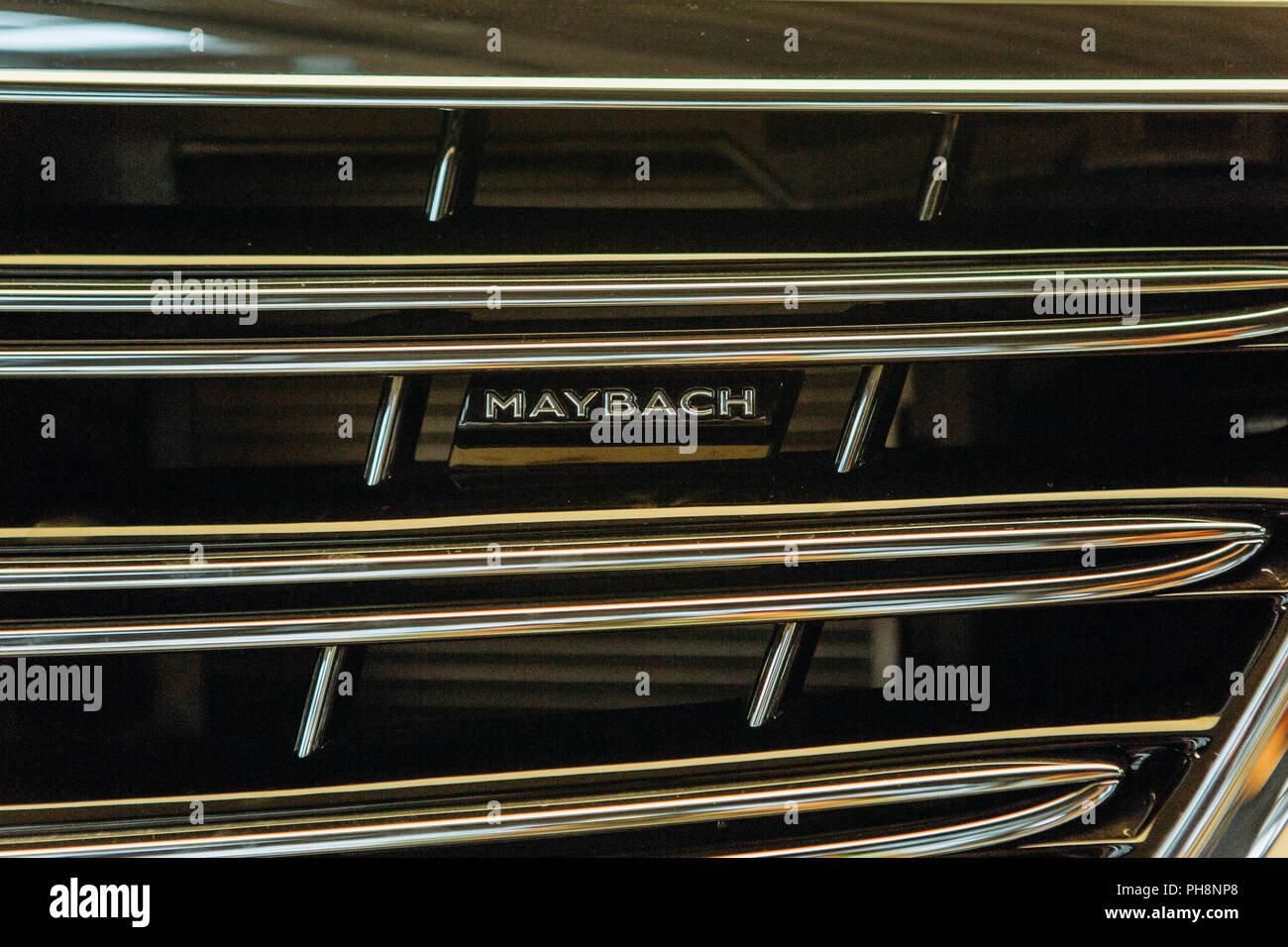 Berlin, August 29, 2018: A close-up of the Mercedes-Maybach sign ...