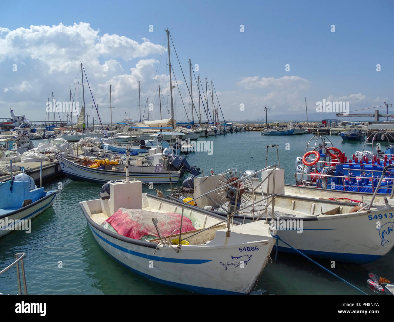 Israel, western Galilee, Acre, The ancient Harbour now a fishing port ...