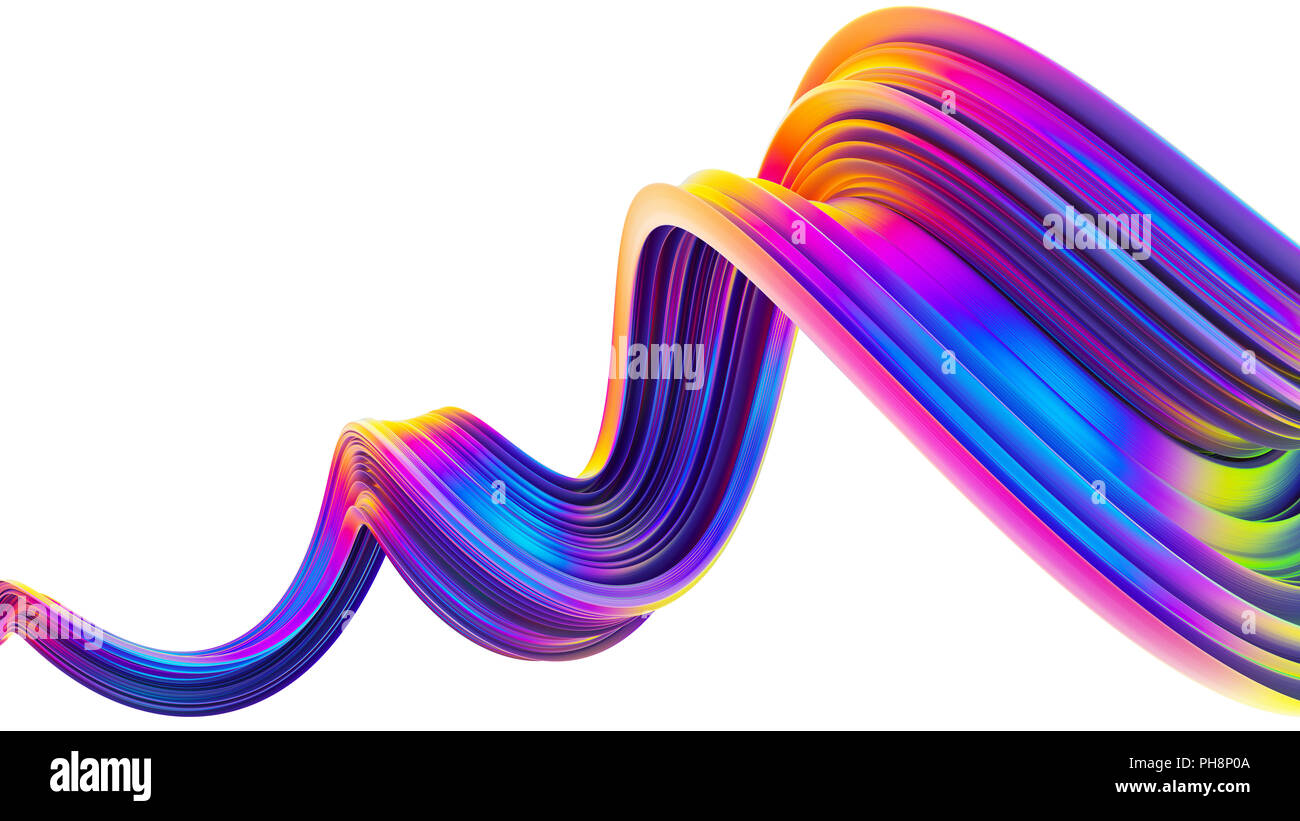 3D wavy bright abstract design element in holographic neon trendy ...