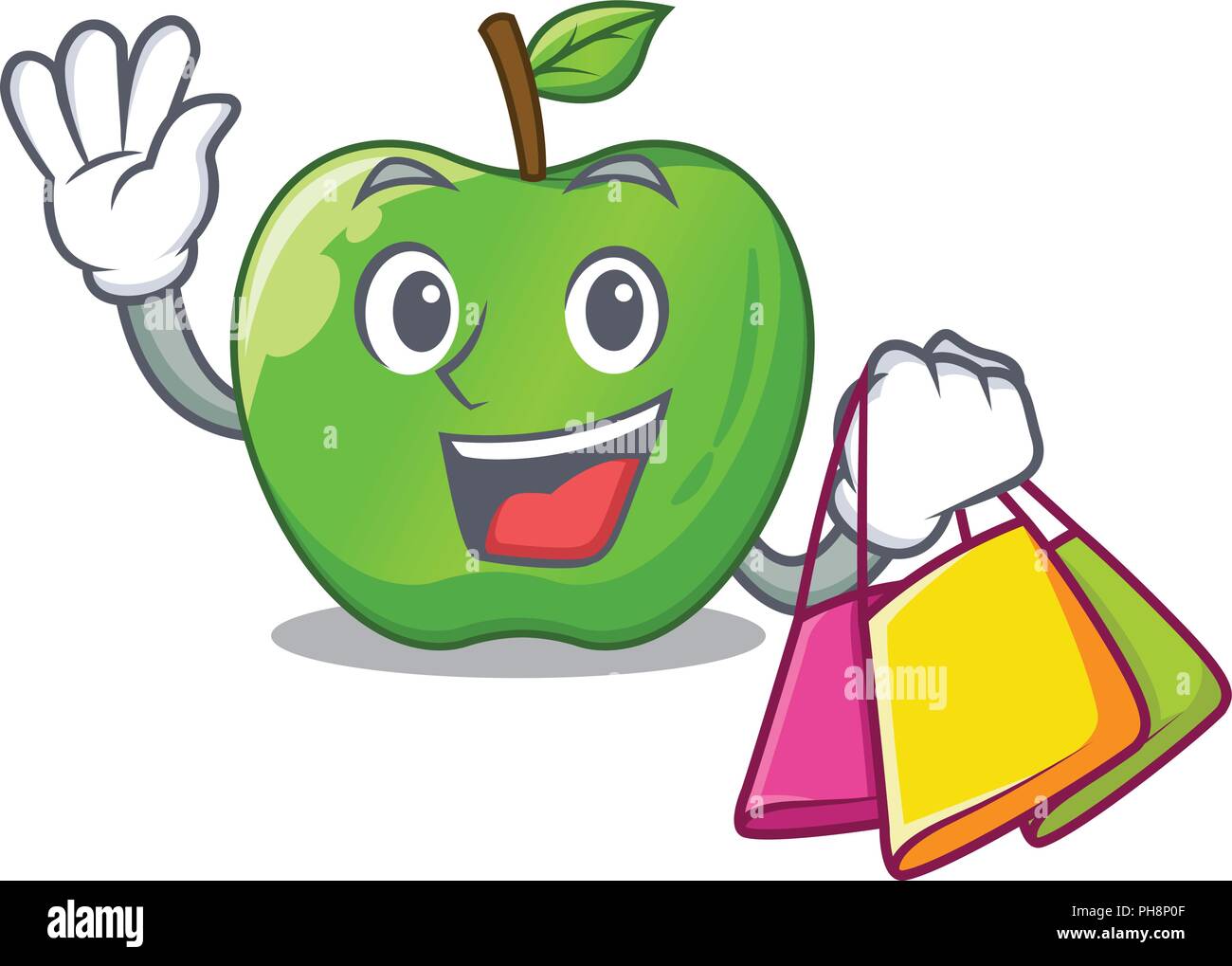Shopping character ripe green apple with leaf vector illustration Stock ...