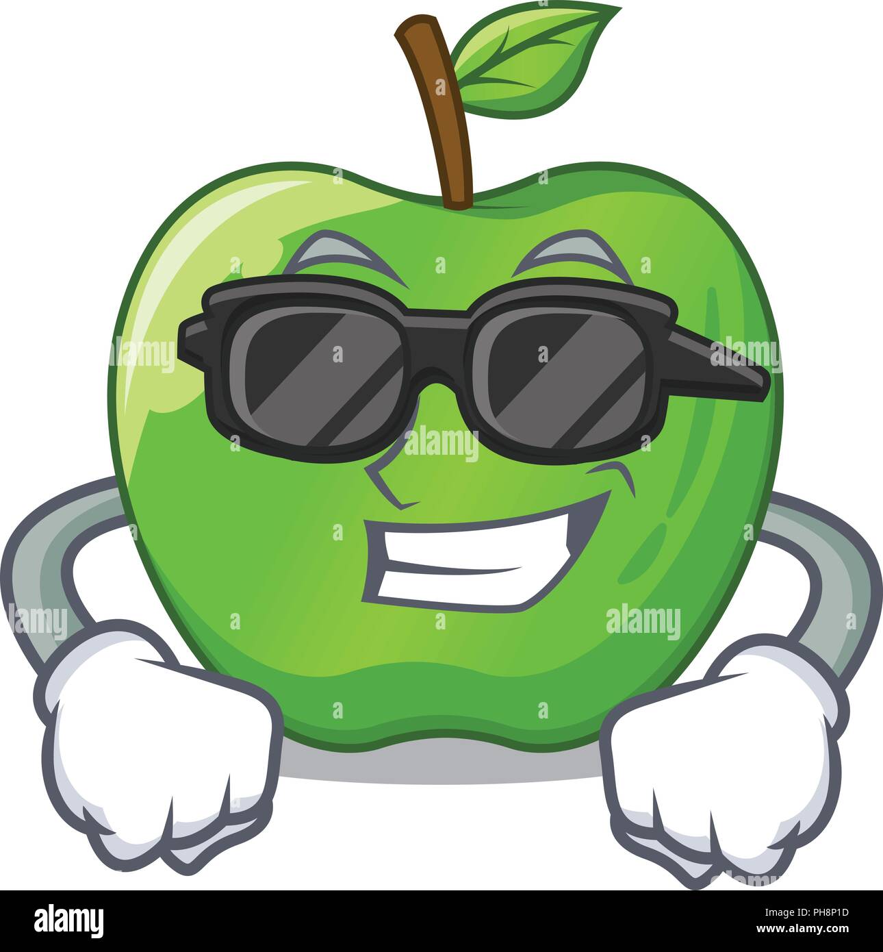 Super cool character ripe green apple with leaf vector illustration ...