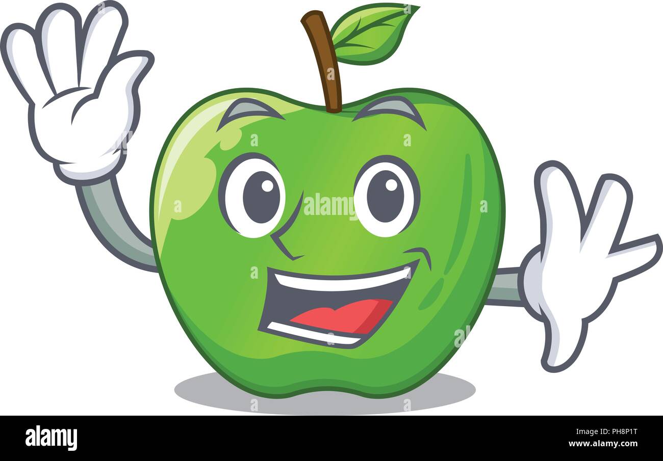 Waving character ripe green apple with leaf vector illustration Stock ...
