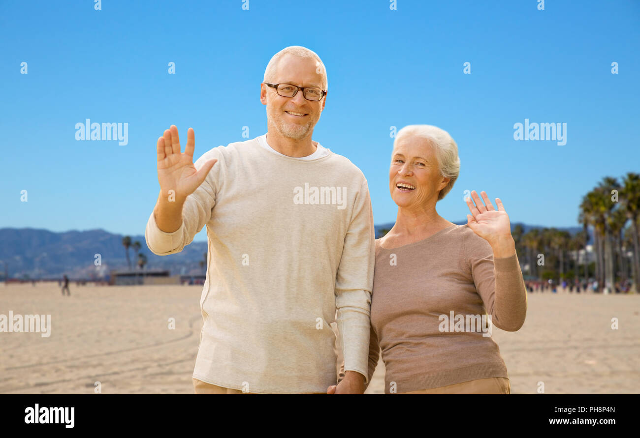 Senior old woman waving hand hi-res stock photography and images - Alamy