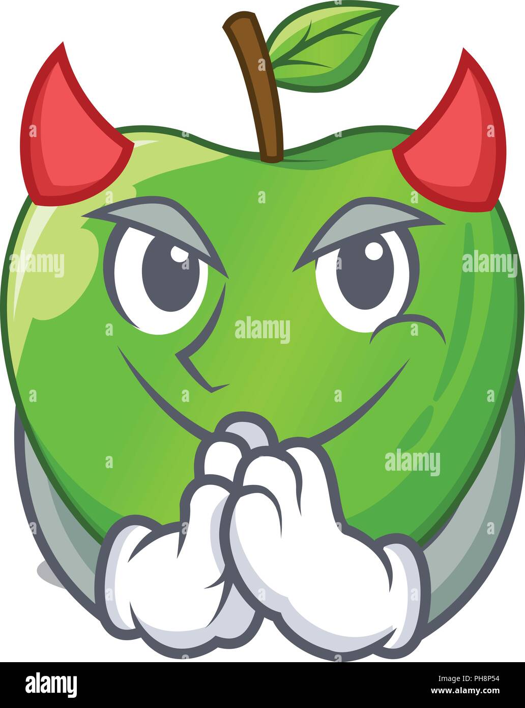 Devil perfect fresh green apple on cartoon vector illustration Stock ...