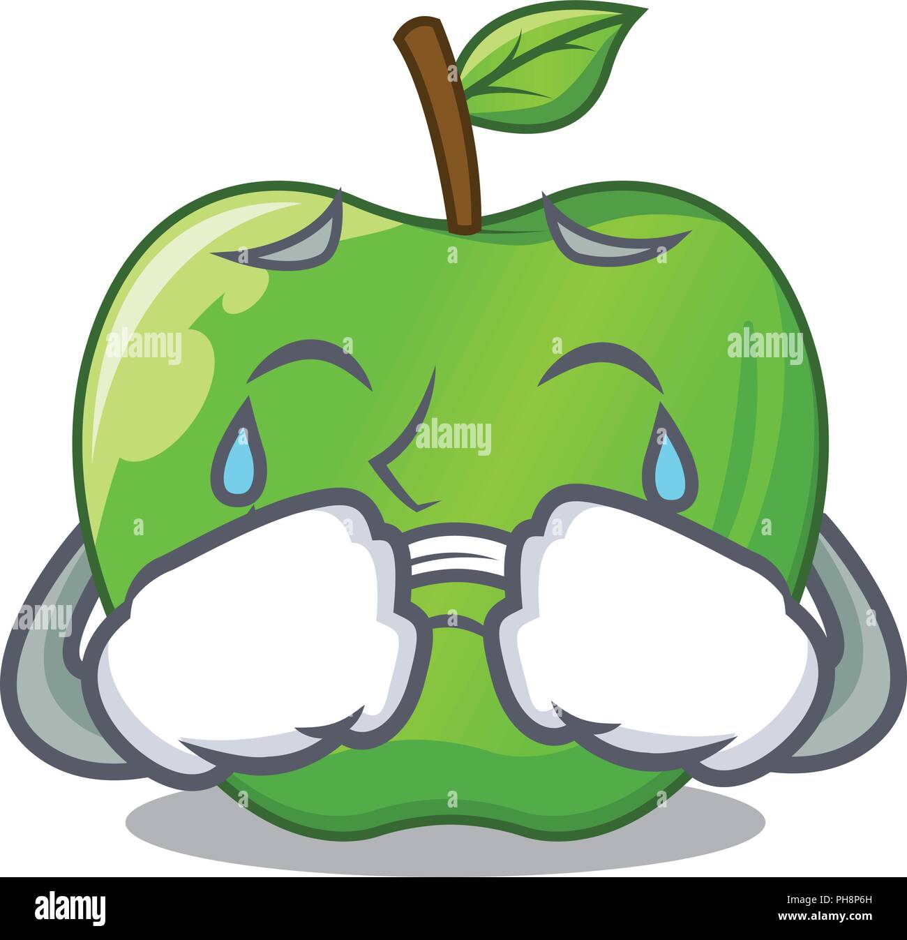 Crying perfect fresh green apple on cartoon vector illustration Stock ...