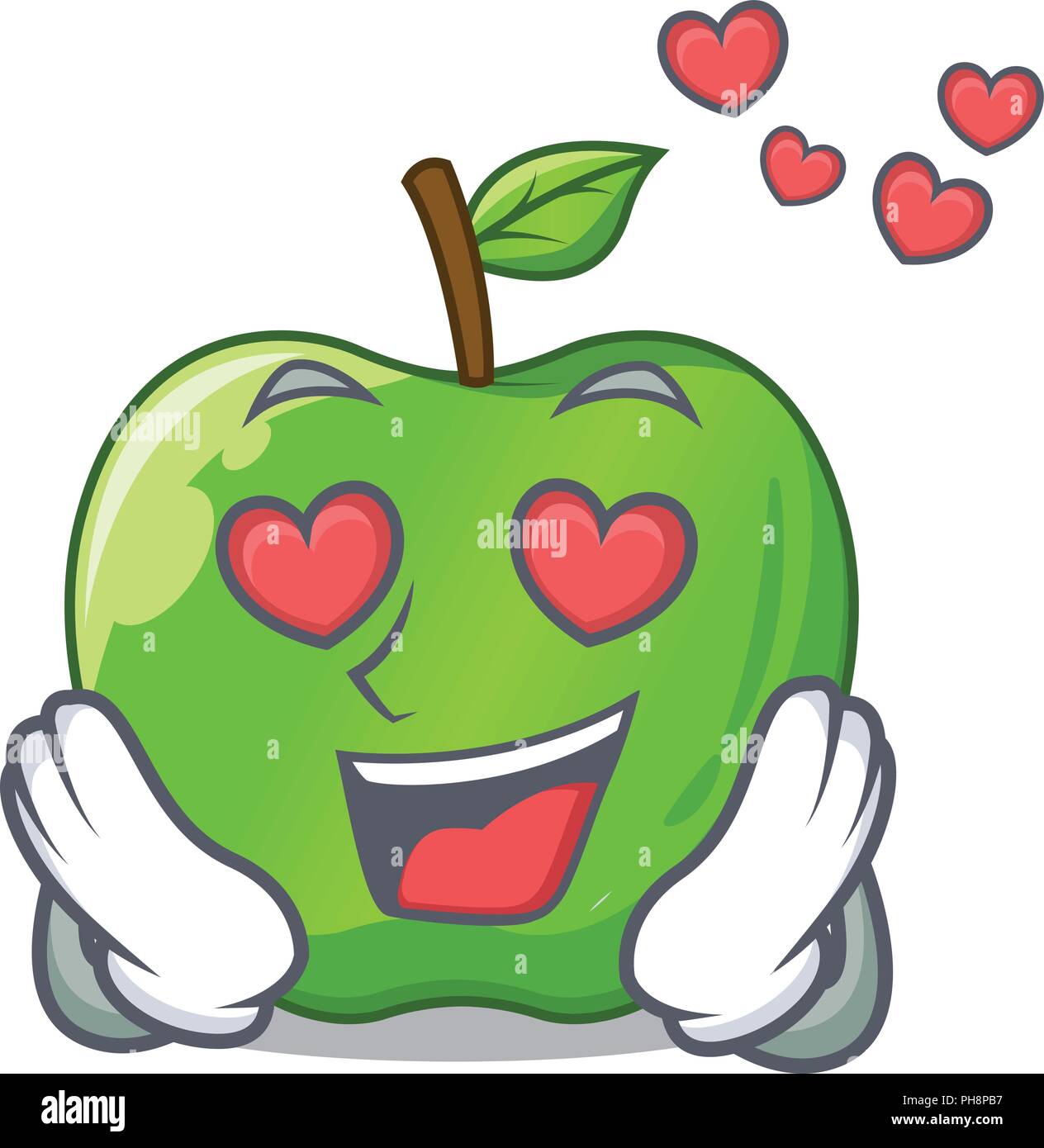 In love perfect fresh green apple on cartoon vector illustration Stock ...