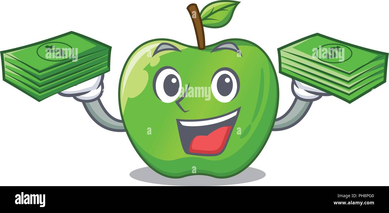With money perfect fresh green apple on cartoon vector illustration ...
