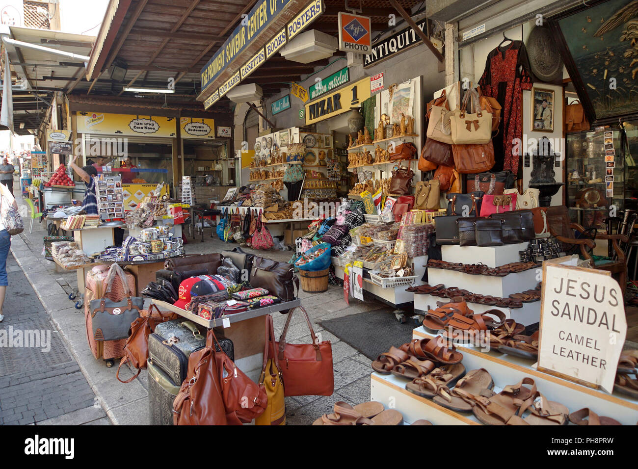 Tourist souvenirs for sale at the market in Nazareth, Israel Stock ...