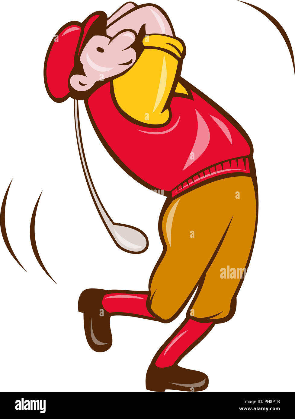 Vintage Golfer Swinging Club Teeing Off Cartoon Stock Photo - Alamy