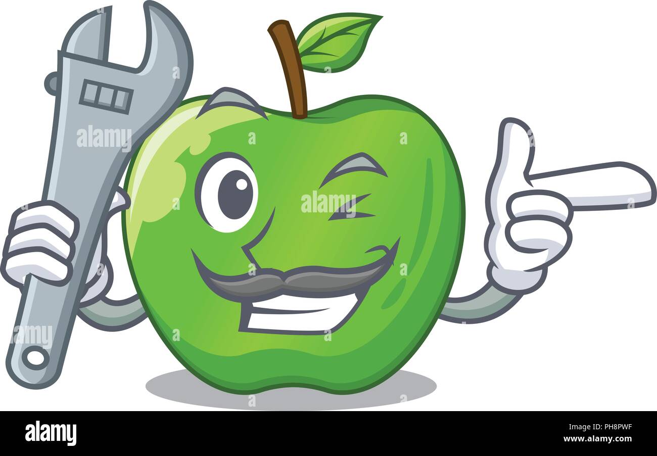 Mechanic green smith apple isolated on cartoon vector illustration ...