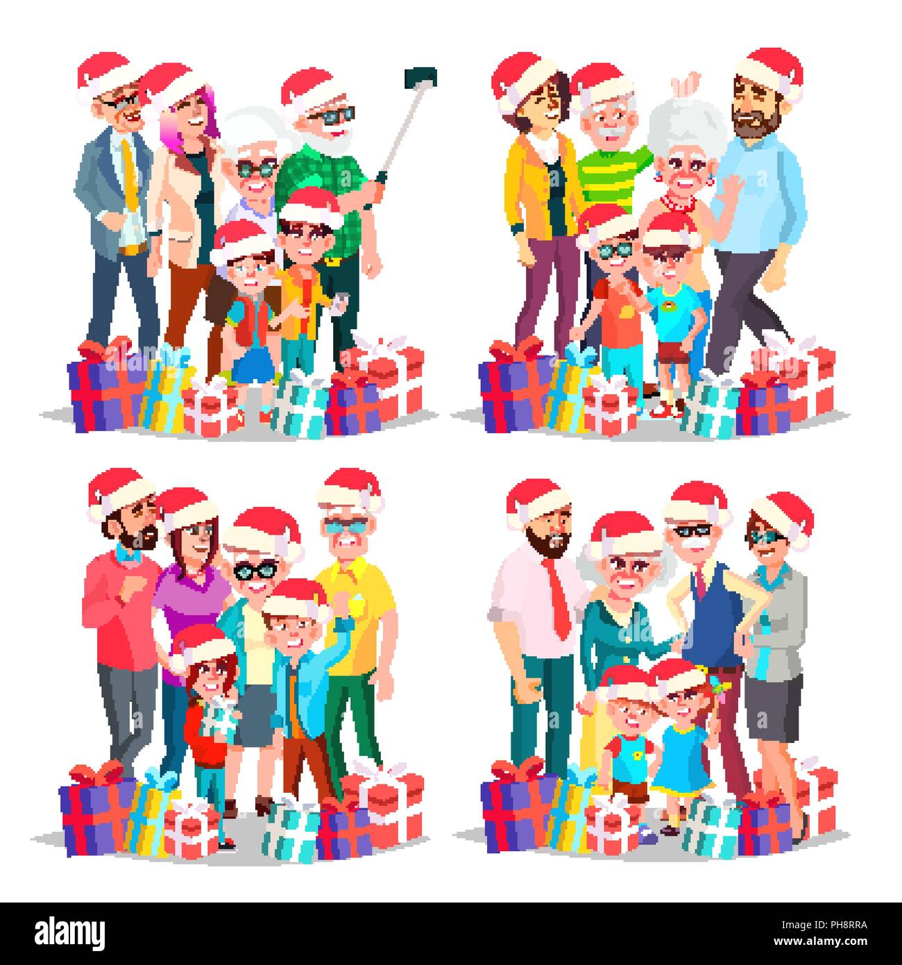Christmas Family Set Vector. Big Full Happy Family Portrait. Father ...
