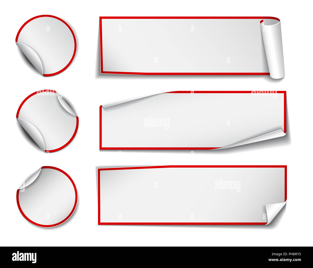 Set of white rectangular and round paper stickers Stock Photo - Alamy