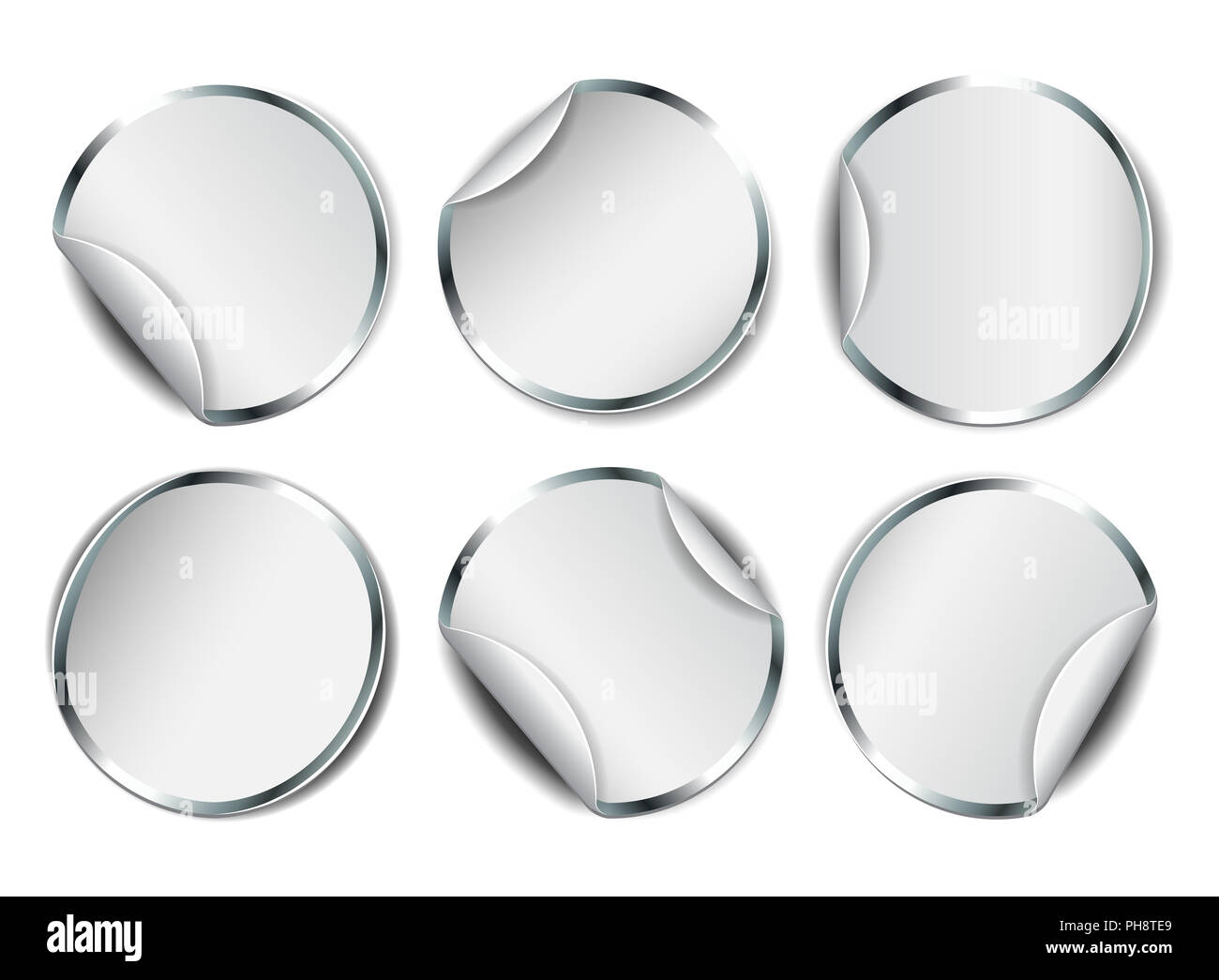 Set of white round promotional stickers Stock Photo - Alamy