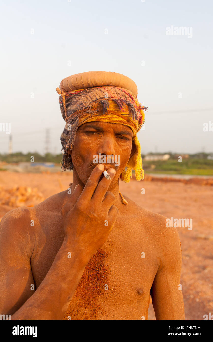 Brickfield and Worker Stock Photo - Alamy