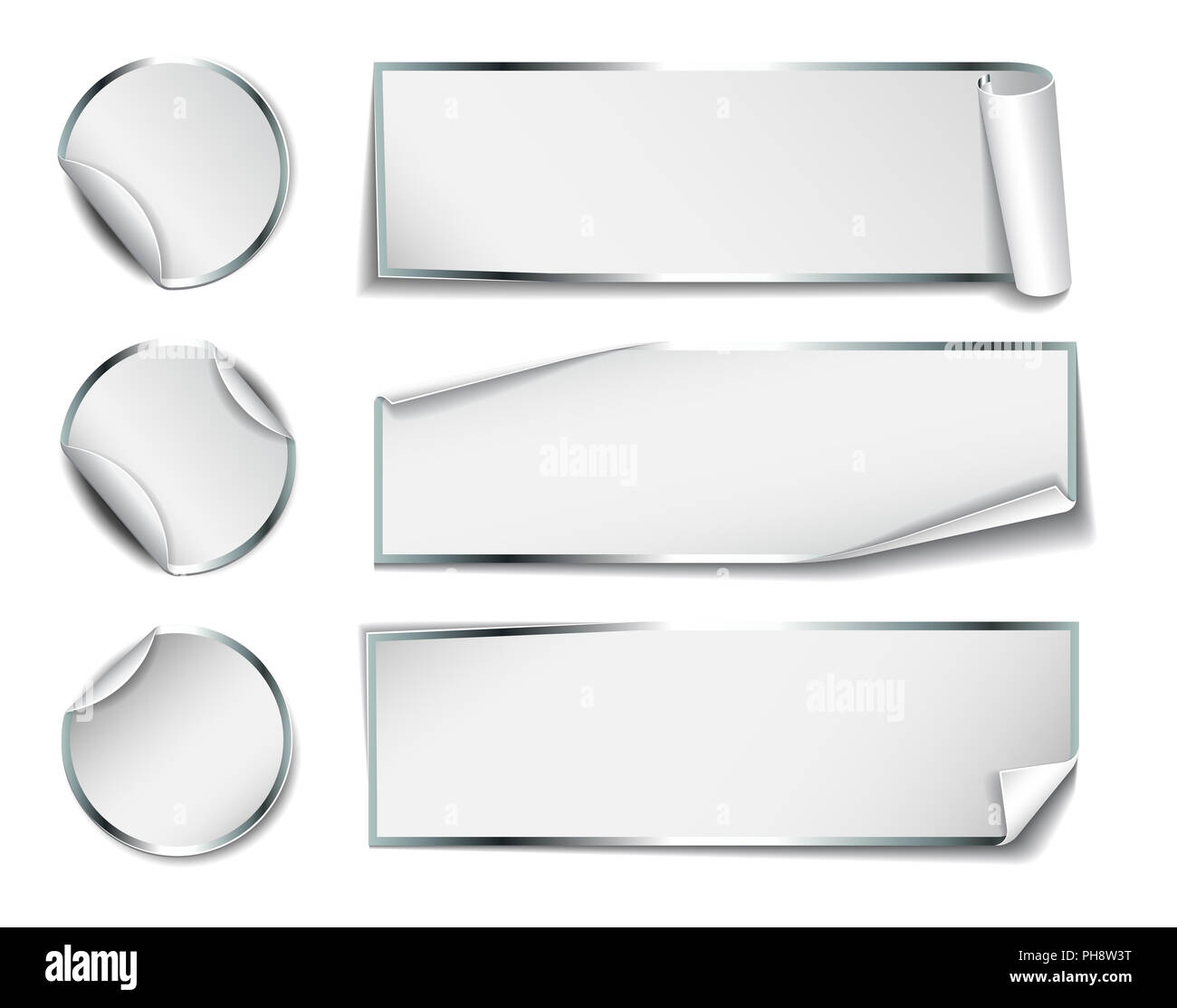 Set of white rectangular and round paper stickers Stock Photo - Alamy