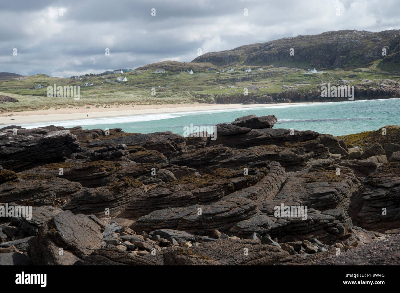 Scotland. Sutherland. Oldshoremore beach. Rocks, sea and beach Stock ...