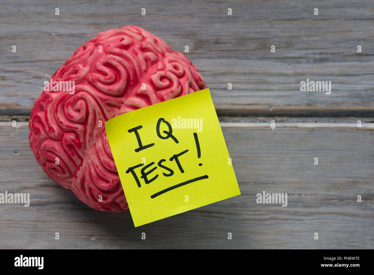 IQ test label stuck on a brain Stock Photo - Alamy