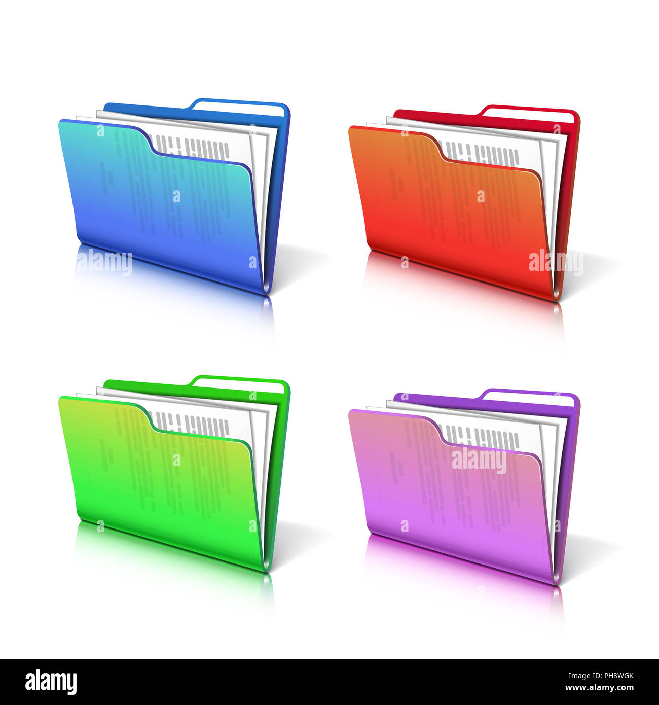 Set of colorful transparent folder with papers Stock Photo - Alamy