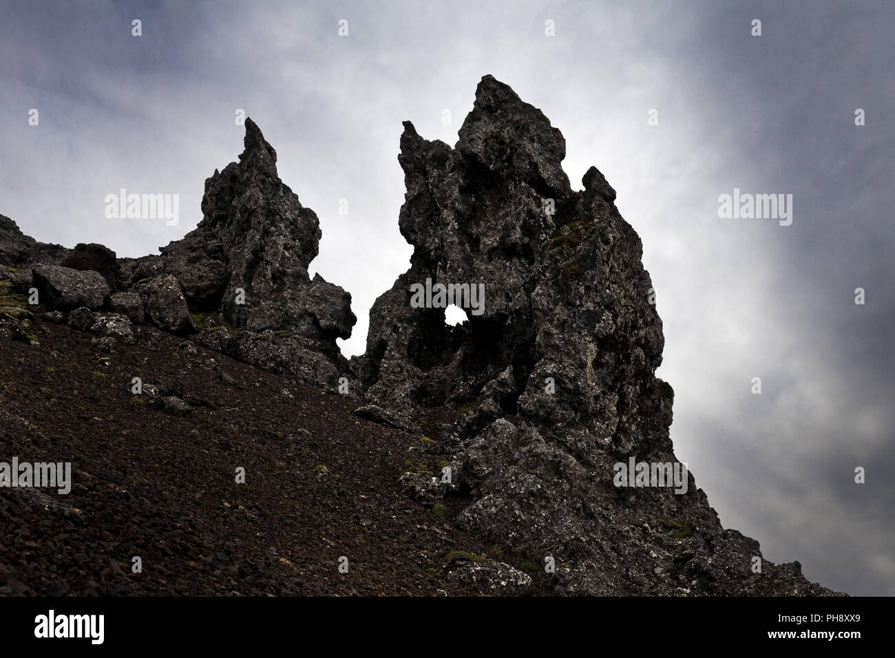 weirdly shaped lava rocks of Kolbeinsstadarfjall, Snaefellsnes, Iceland ...