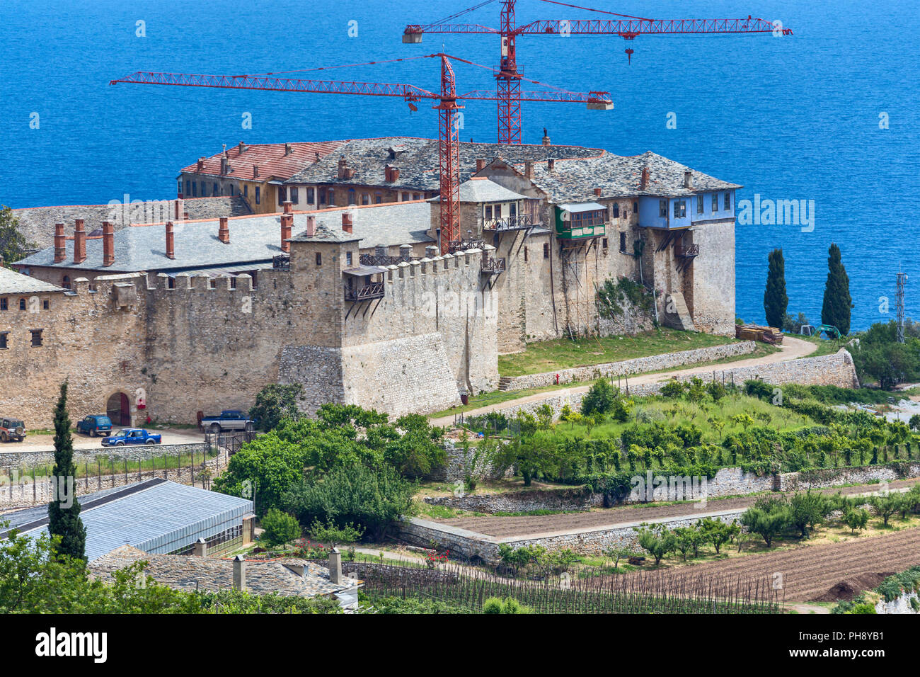 Monastery of Great Lavra, Mount Athos, Athos peninsula, Greece Stock ...