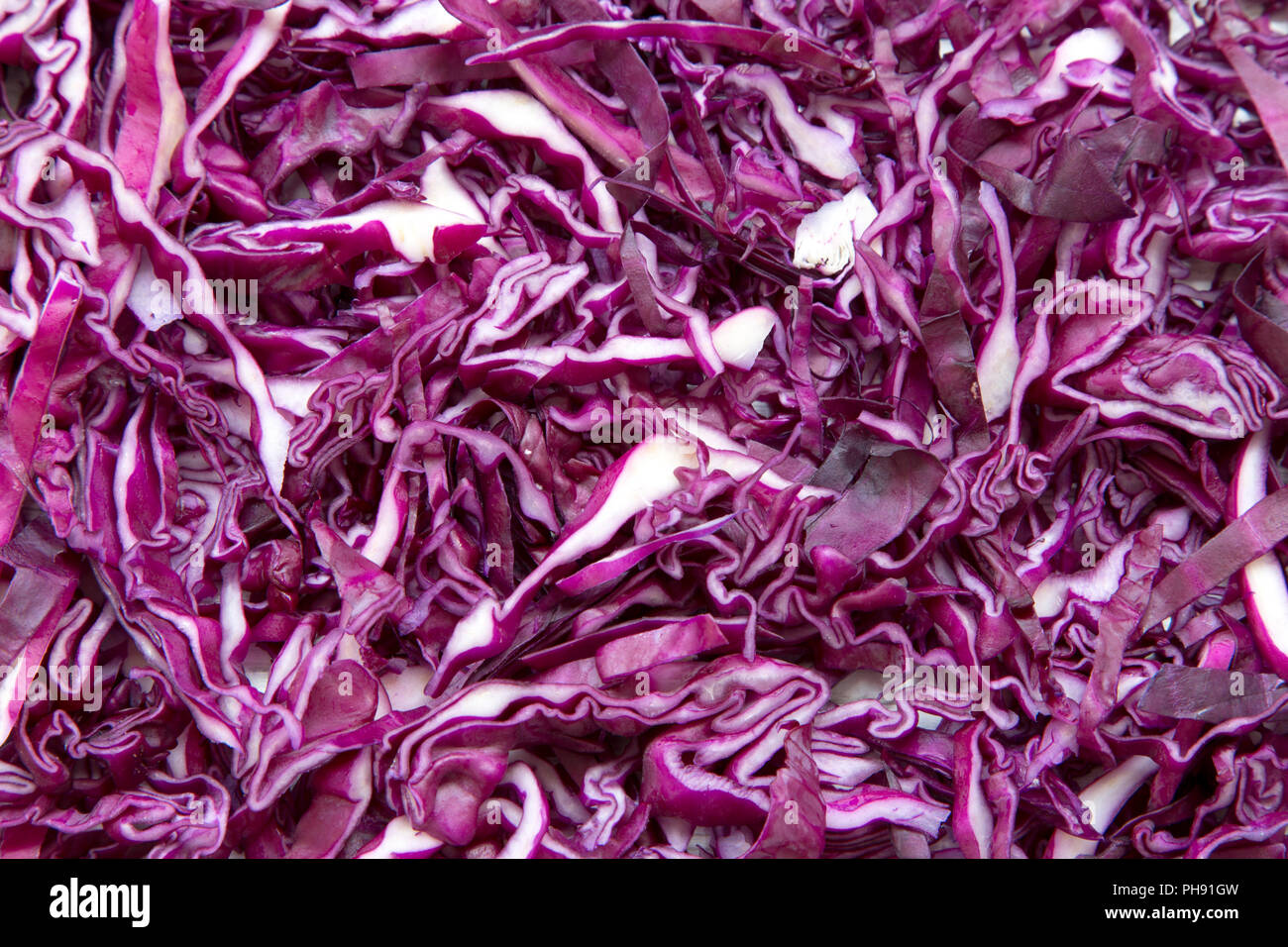 Chopped red cabbage, close-up. From above, overhead Stock Photo - Alamy
