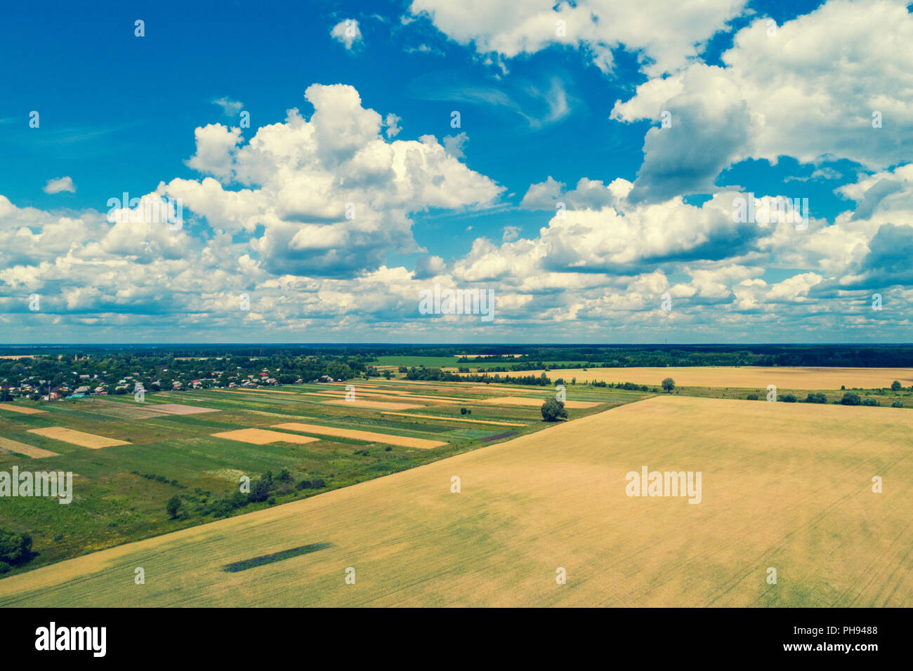 Aerial view of the countryside and arable fields Stock Photo - Alamy