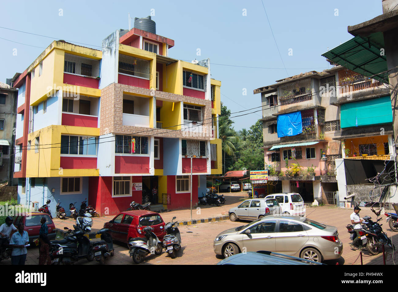 Goa, India - July 8, 2018 - Colorful house on indian street in Canacona ...