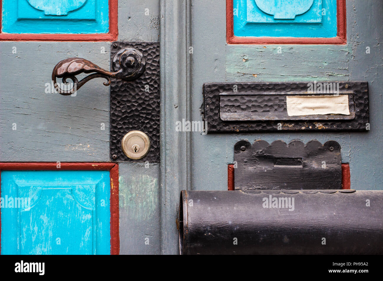 Door handle and mail box Stock Photo - Alamy